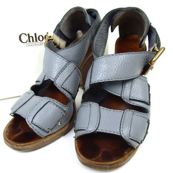 Chloe | Shoes | Chloe Heel Sandals Calfskin Wood Light Blue Chunky ...